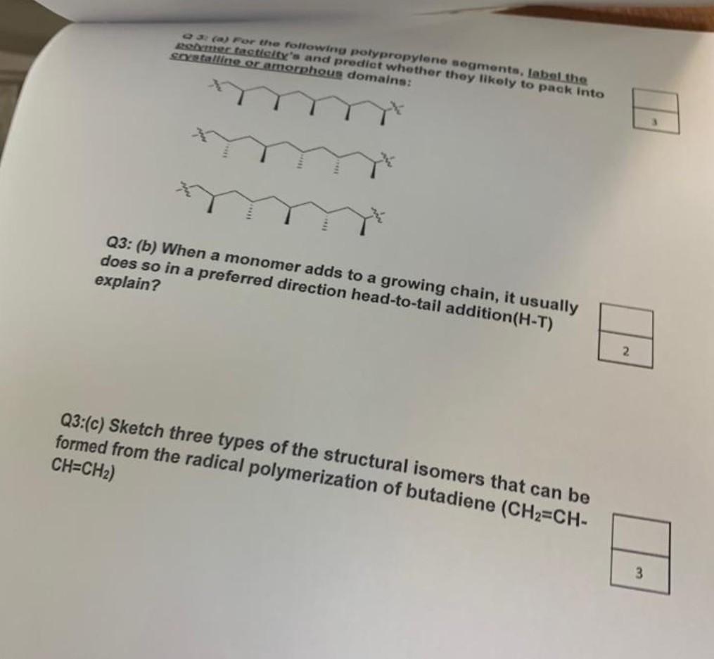 Solved a 3: (a) For the following polypropylene segments, | Chegg.com
