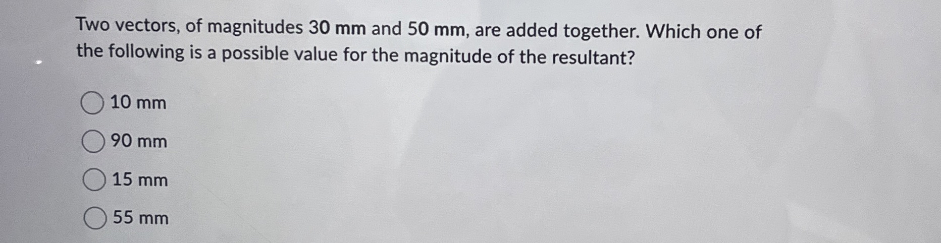 Solved Two vectors, of magnitudes 30 ﻿mm and 50 ﻿mm , ﻿are | Chegg.com