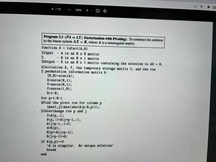 Solved Program 3.2 (Upper Triangularization Followed by Back | Chegg.com