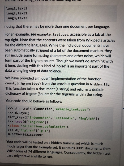 Solved Problem W18 Write a function train_classifier | Chegg.com
