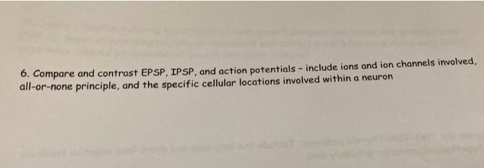 Solved 6. Compare and contrast EPSP, IPSP, and action | Chegg.com