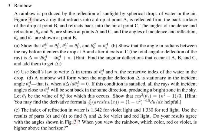 Solved A rainbow is produced by the reflection of sunlight | Chegg.com