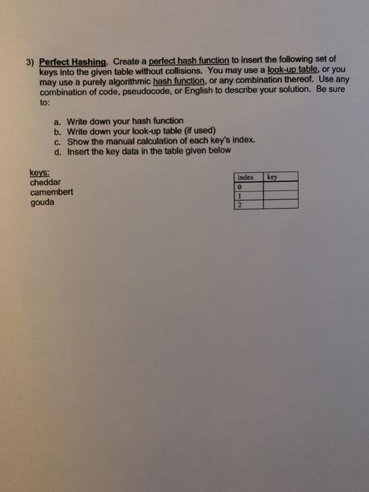 Solved 3) Perfect Hashing. Create a perfect hash function to | Chegg.com