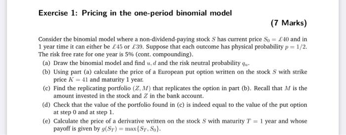 Solved Exercise 1: Pricing in the one-period binomial model | Chegg.com