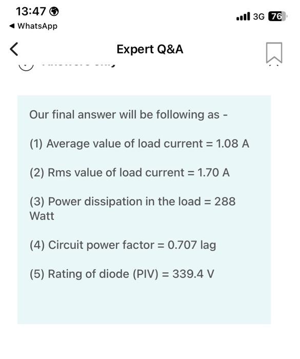 Solved Following circuit is representing half-wave rectifier | Chegg.com