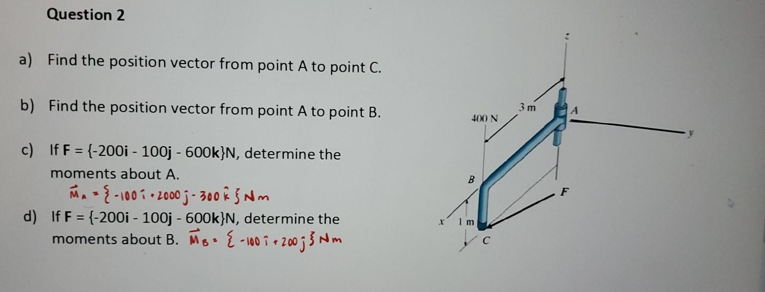 Solved Question 2 a) Find the position vector from point A | Chegg.com