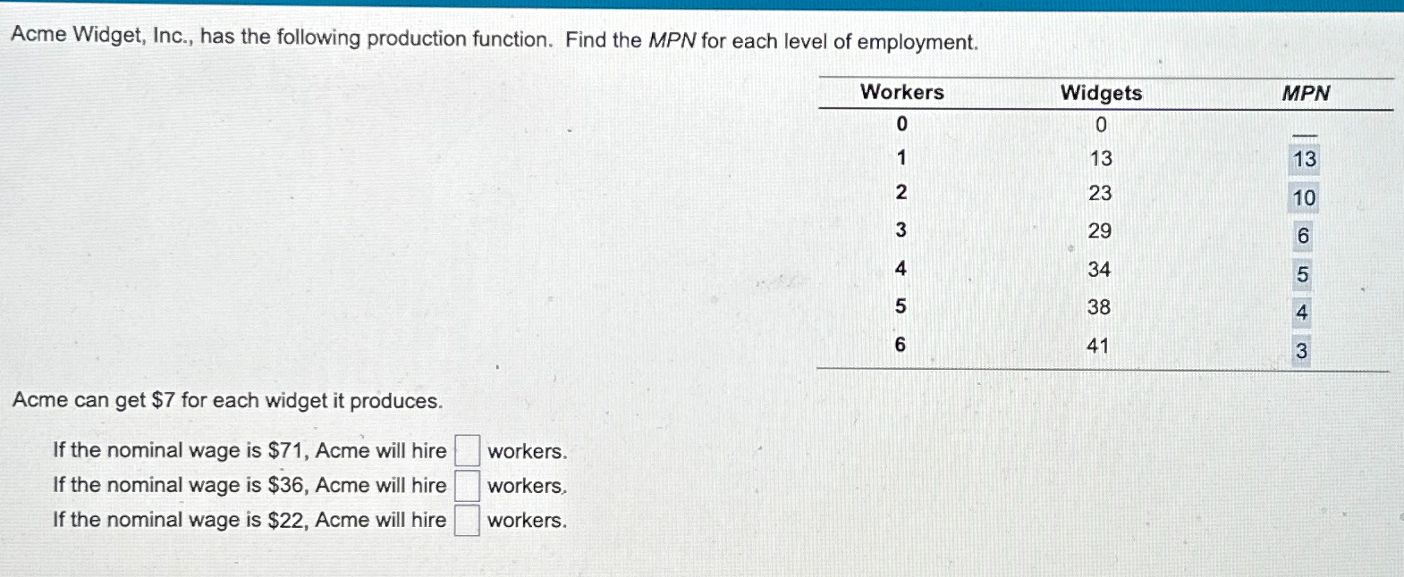 Solved Acme Widget, Inc., has the following production | Chegg.com