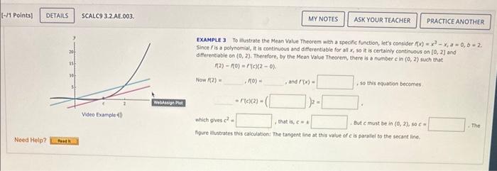 Solved EXAMPLE 3. To ilustrate the Mean Value Theorem with a | Chegg.com