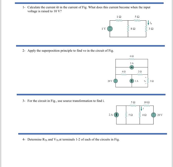 Solved 1- Calculate the current io in the current of Fig. | Chegg.com