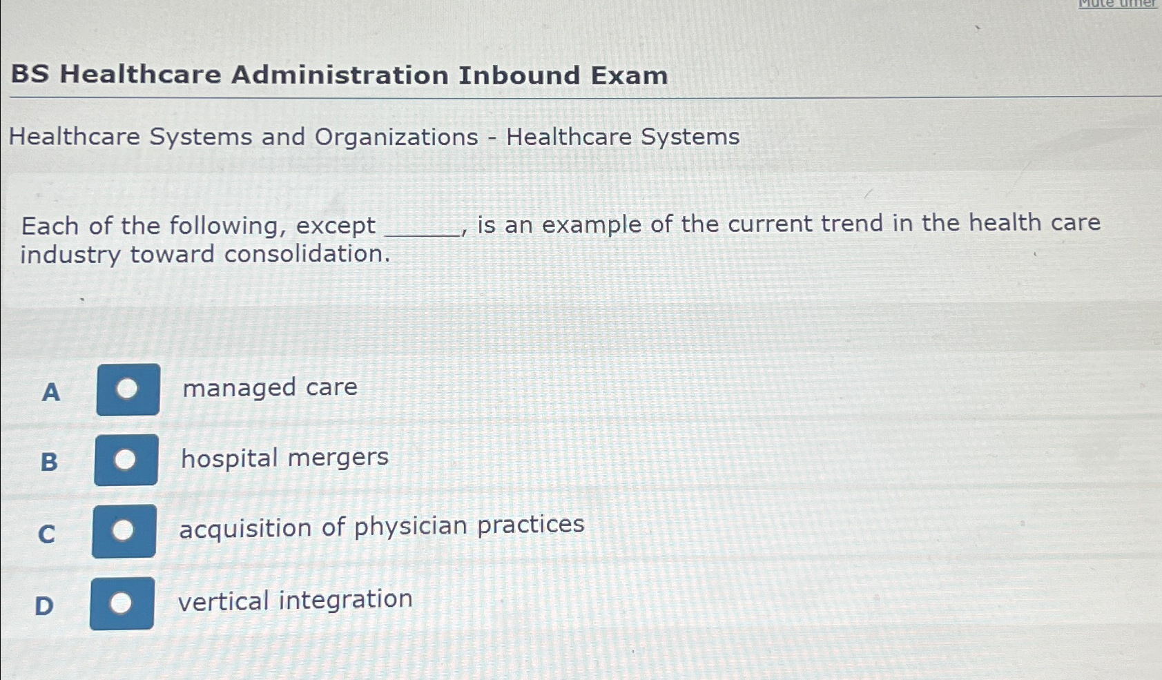 Solved BS Healthcare Administration Inbound ExamHealthcare | Chegg.com