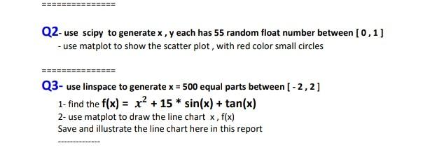 Solved Q2-use scipy to generate x, y each has 55 random | Chegg.com