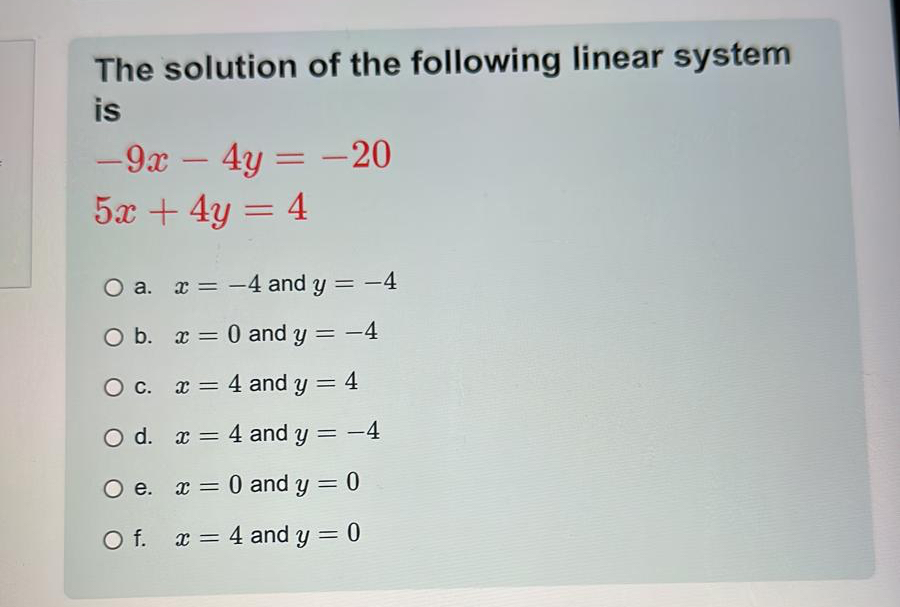 Solved The solution of the following linear system | Chegg.com