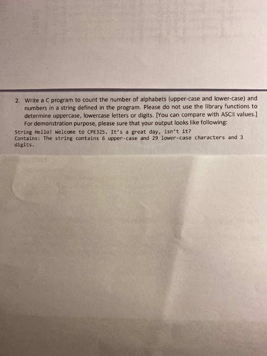 Solved 2. Write a C program to count the number of alphabets | Chegg.com