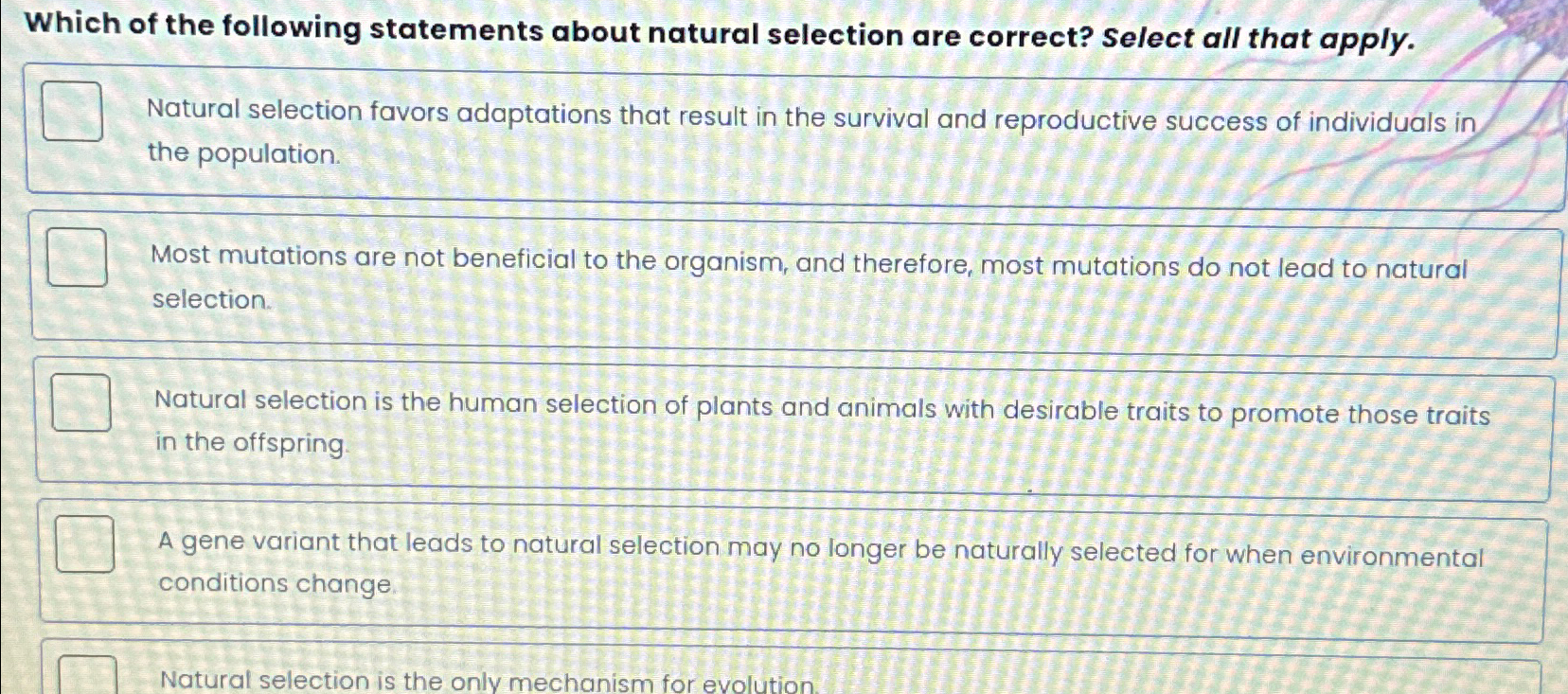 Solved Which of the following statements about natural | Chegg.com
