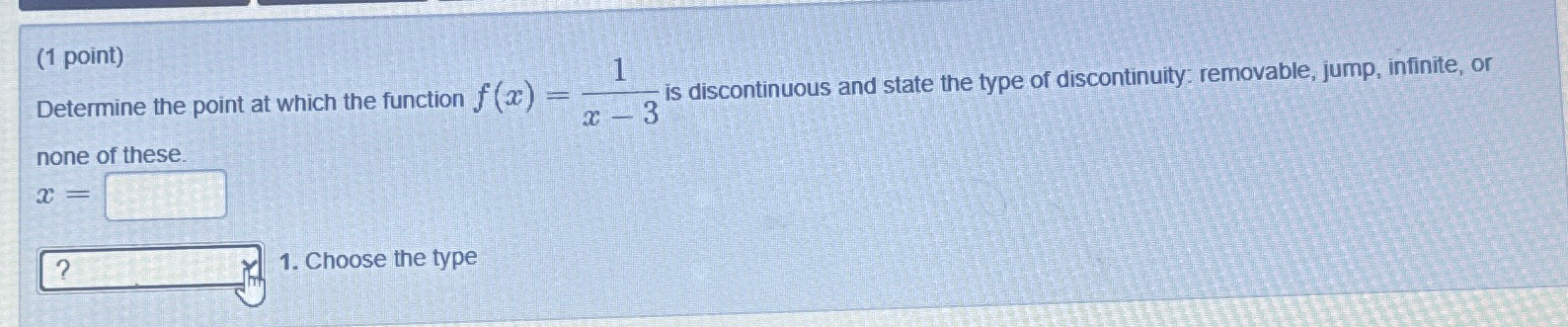 Solved (1 ﻿point)Determine the point at which the function | Chegg.com