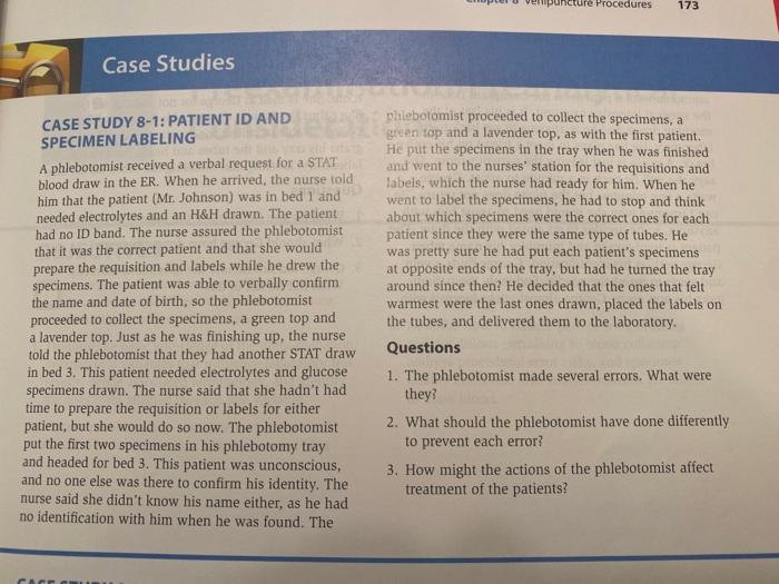 Solved Procedures 173 Case Studies CASE STUDY 8-1: PATIENT | Chegg.com