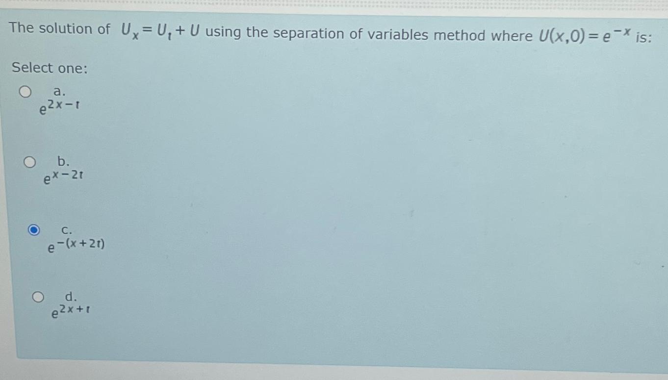 Solved The solution of Ux=Ut+U ﻿using the separation of | Chegg.com