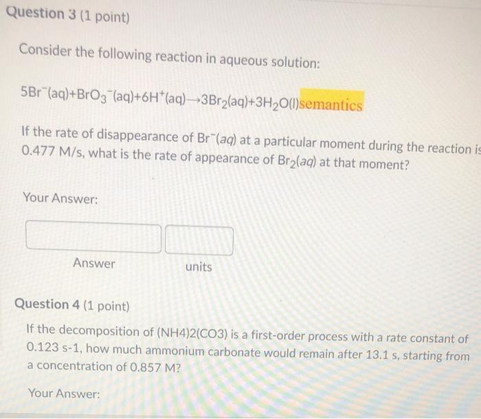 Consider the following reaction in aqueous solution: | Chegg.com