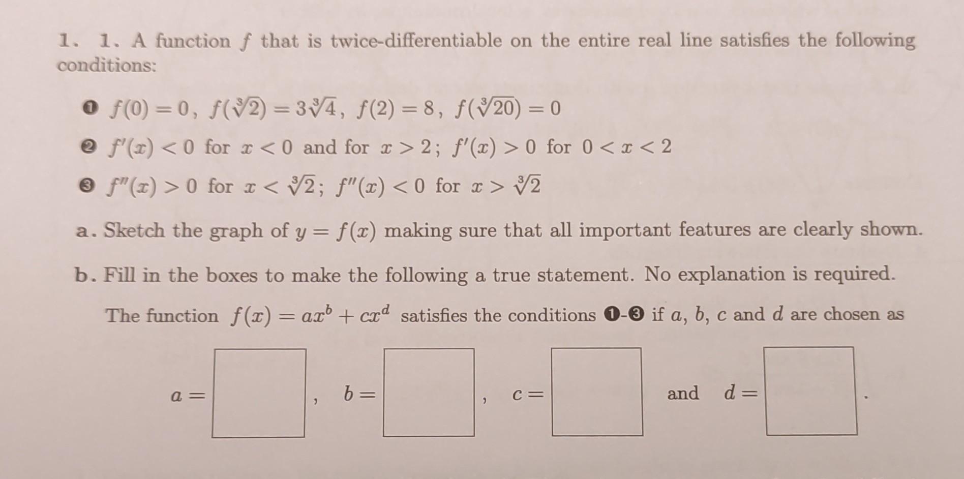 Solved 1. 1. A function f that is twice-differentiable on | Chegg.com