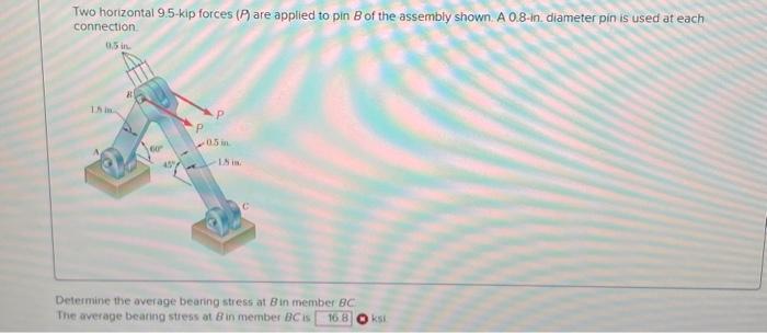 Solved Two horizontal 9.5-kip forces (P ) are applied to pin | Chegg.com