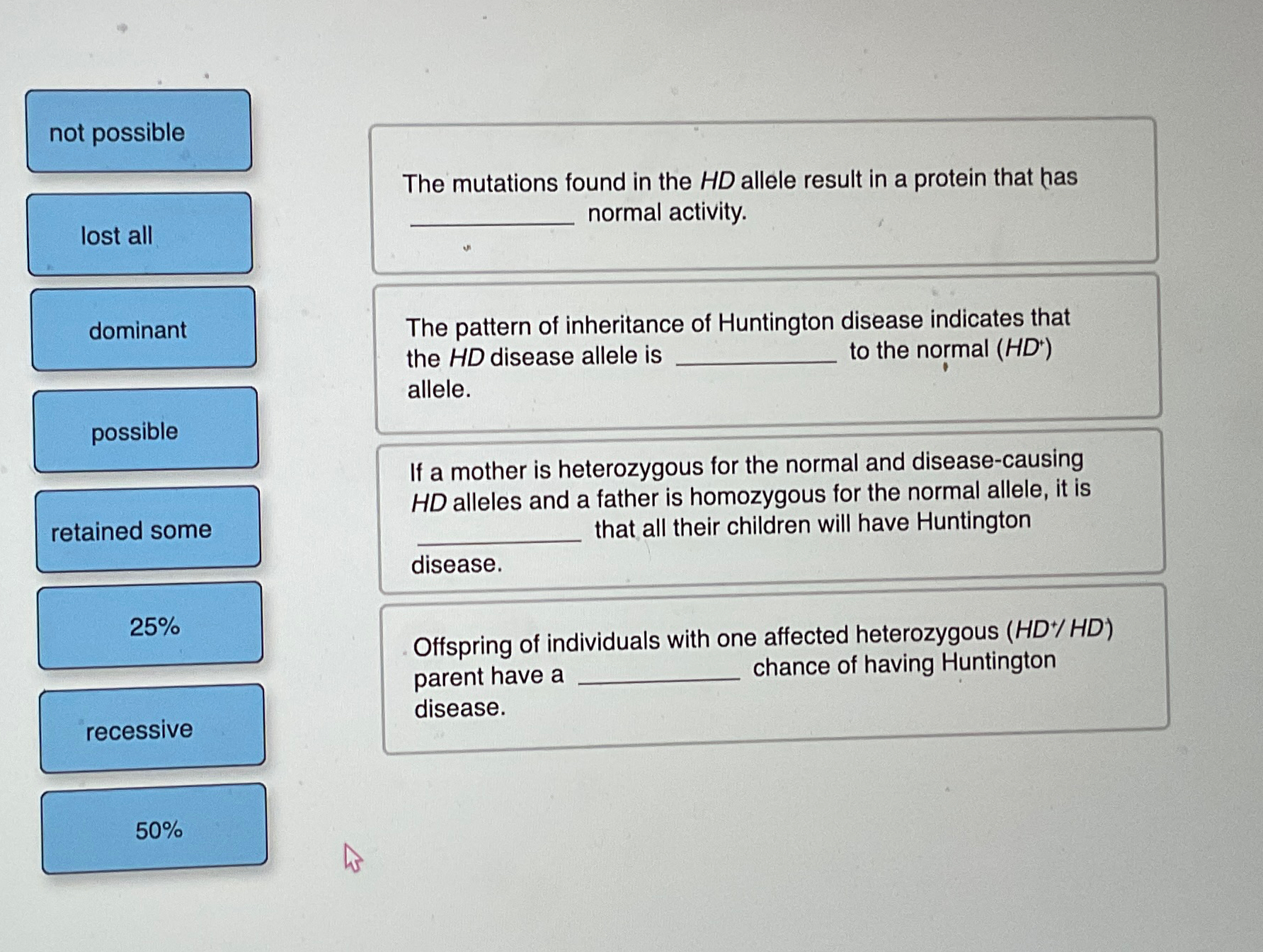 Solved The mutations found in the HD allele result in a | Chegg.com