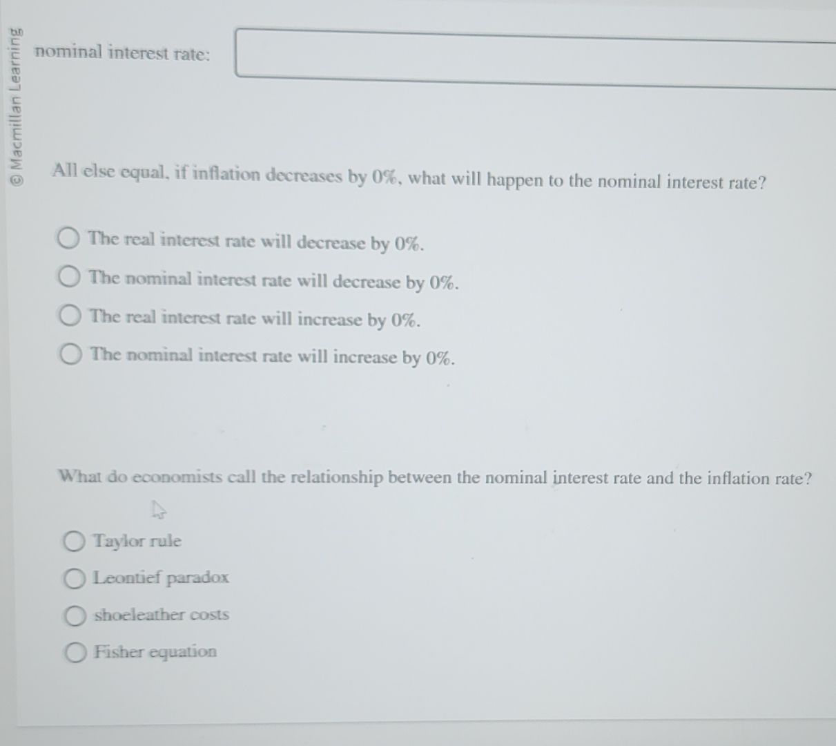 Solved All else equal, if inflation decreases by 0%, ﻿what | Chegg.com