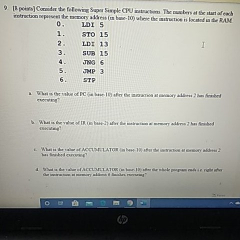 Solved 9. 18 points Consider the following Super Simple CPU | Chegg.com