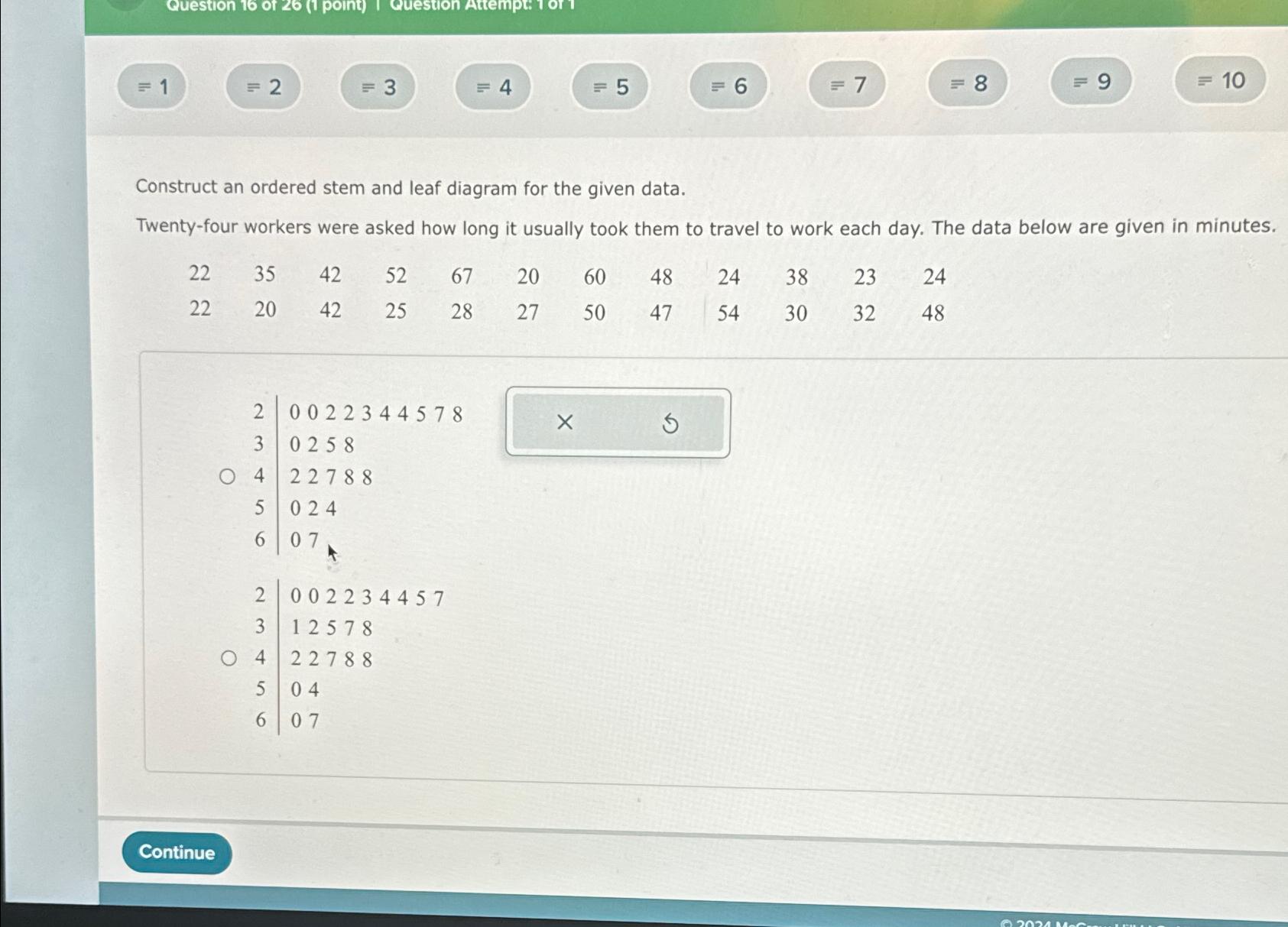 Solved Construct an ordered stem and leaf diagram for the | Chegg.com