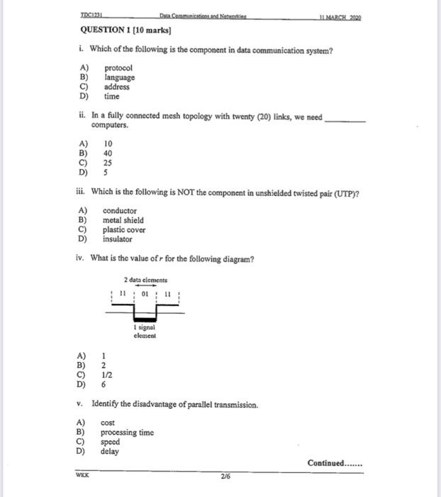 Solved i. Which of the following is the component in data | Chegg.com