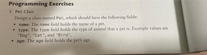 Solved build a UML Diagram for the Pet class as demonstrated | Chegg.com