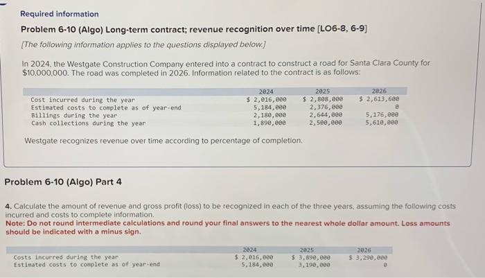 Solved Required information Problem 6-10 (Algo) Long-term | Chegg.com