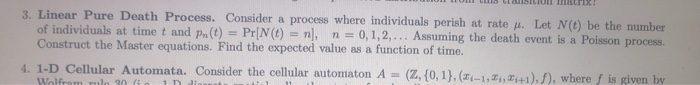 Solved 3. Linear Pure Death Process. Consider a process | Chegg.com