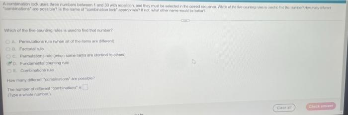 Solved A combination lock uses three numbers between 1 and | Chegg.com