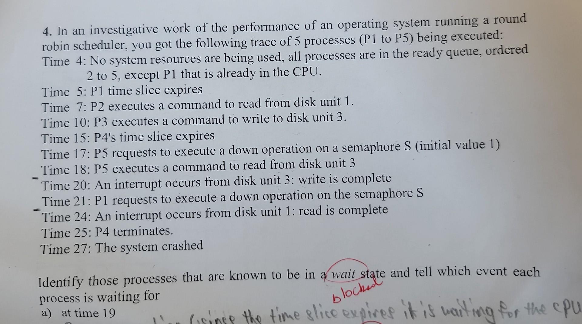 Solved b) at time 23 c) Identify those processes that are | Chegg.com