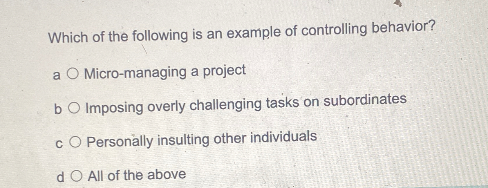 Solved Which of the following is an example of controlling | Chegg.com