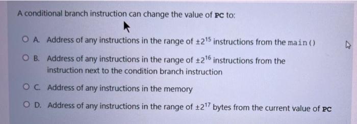 Solved A conditional branch instruction can change the value | Chegg.com