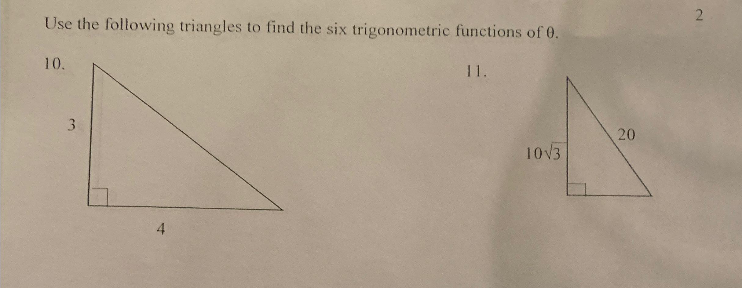 Solved Use the following triangles to find the six | Chegg.com