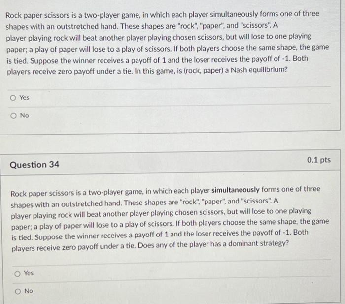 Solved Rock paper scissors is a two-player game, in which | Chegg.com