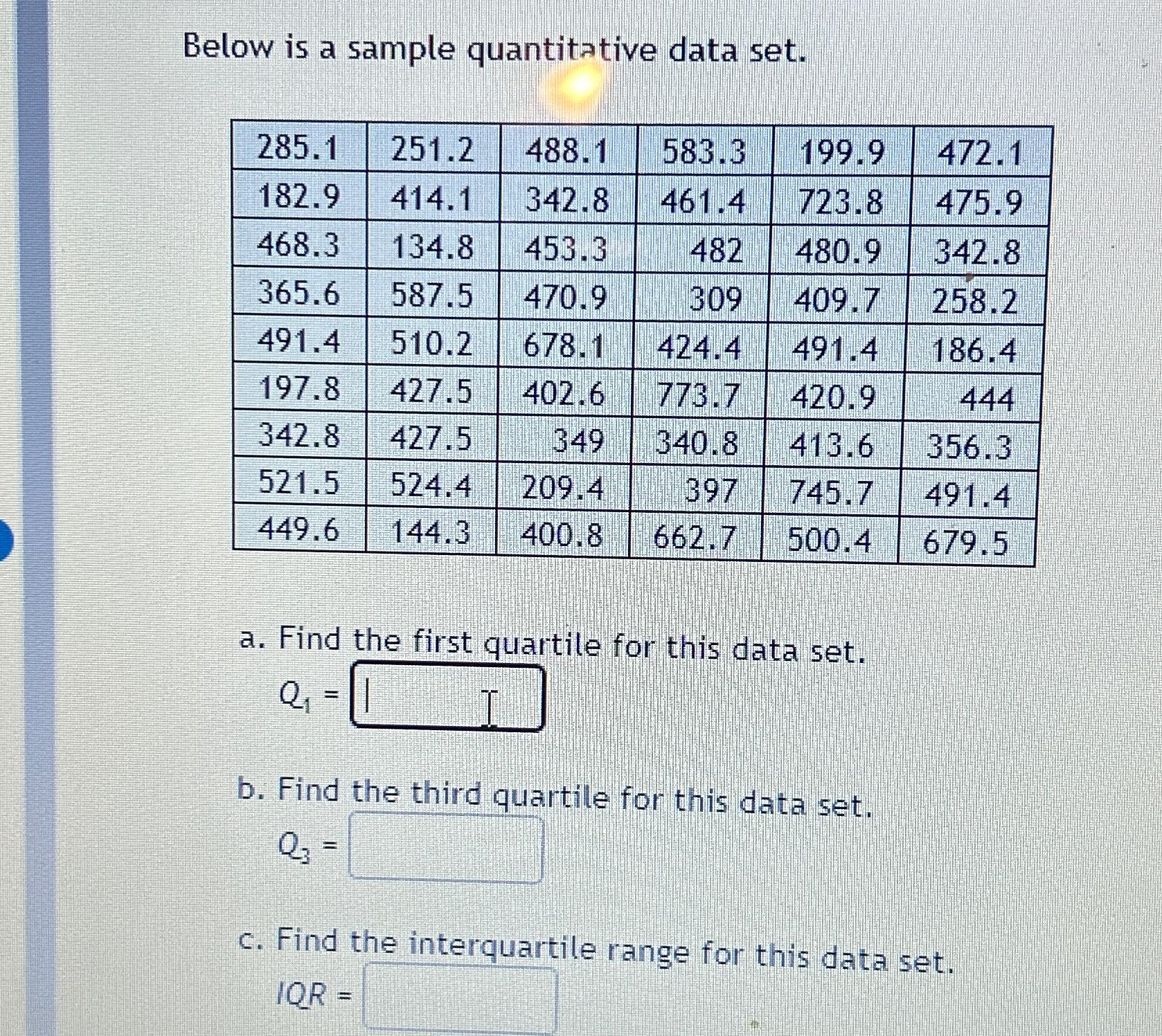 Solved Below is a sample quantitative data | Chegg.com