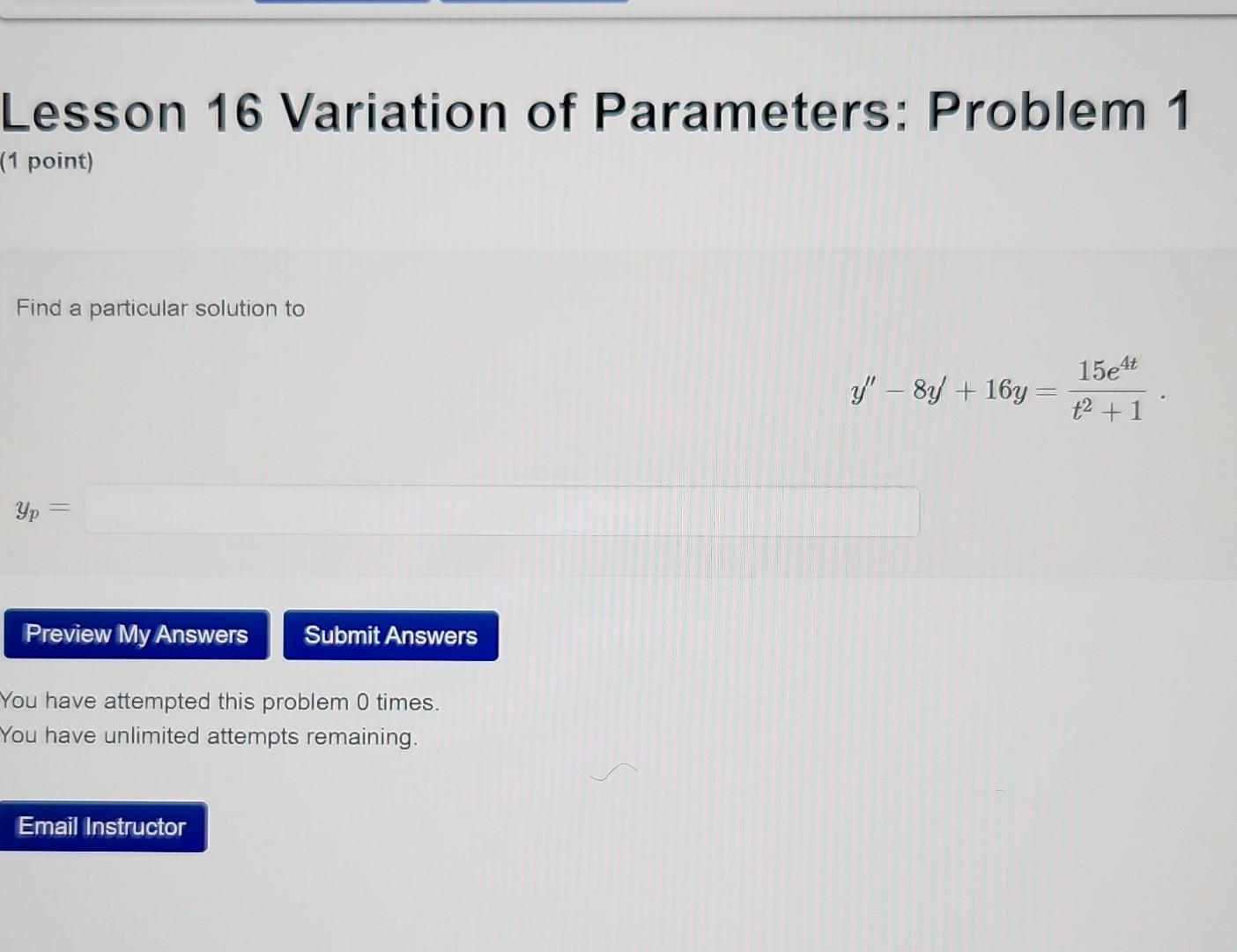 Solved Lesson 16 Variation of Parameters: Problem 1 (1 | Chegg.com