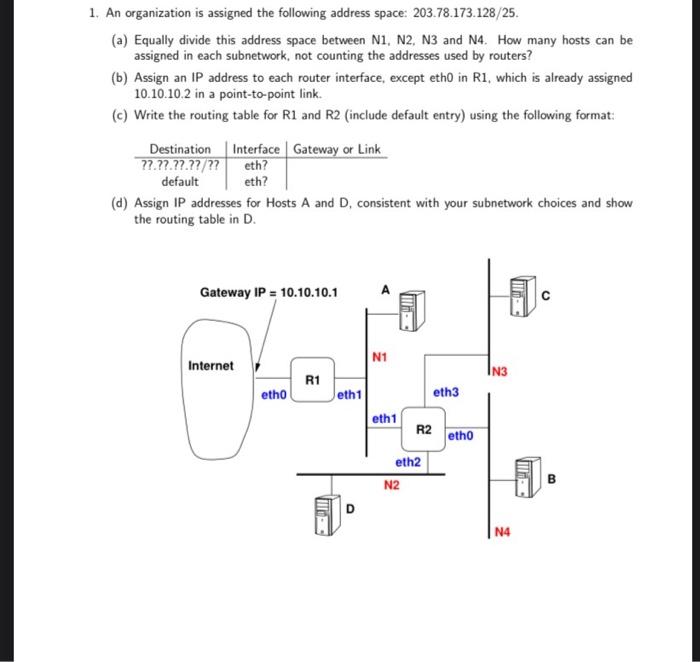 Solved 1. An organization is assigned the following address | Chegg.com