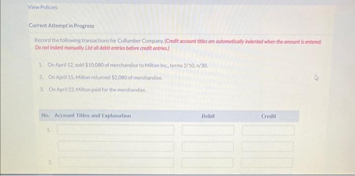 Solved Current Attempt in Progress Record the following | Chegg.com