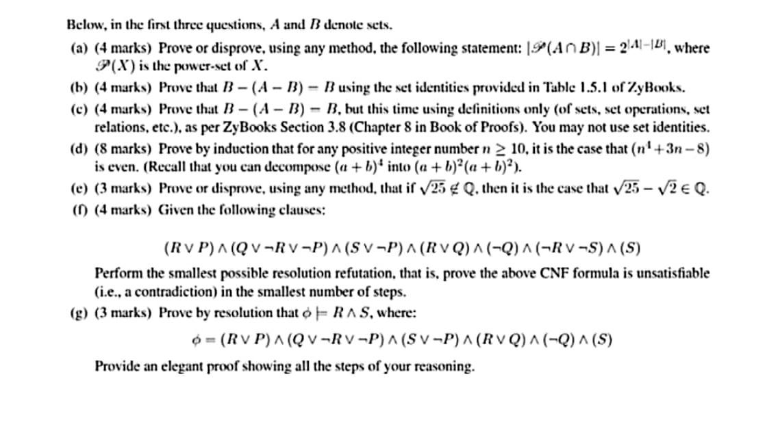 Solved = Below, in the first three questions, A and B denole | Chegg.com