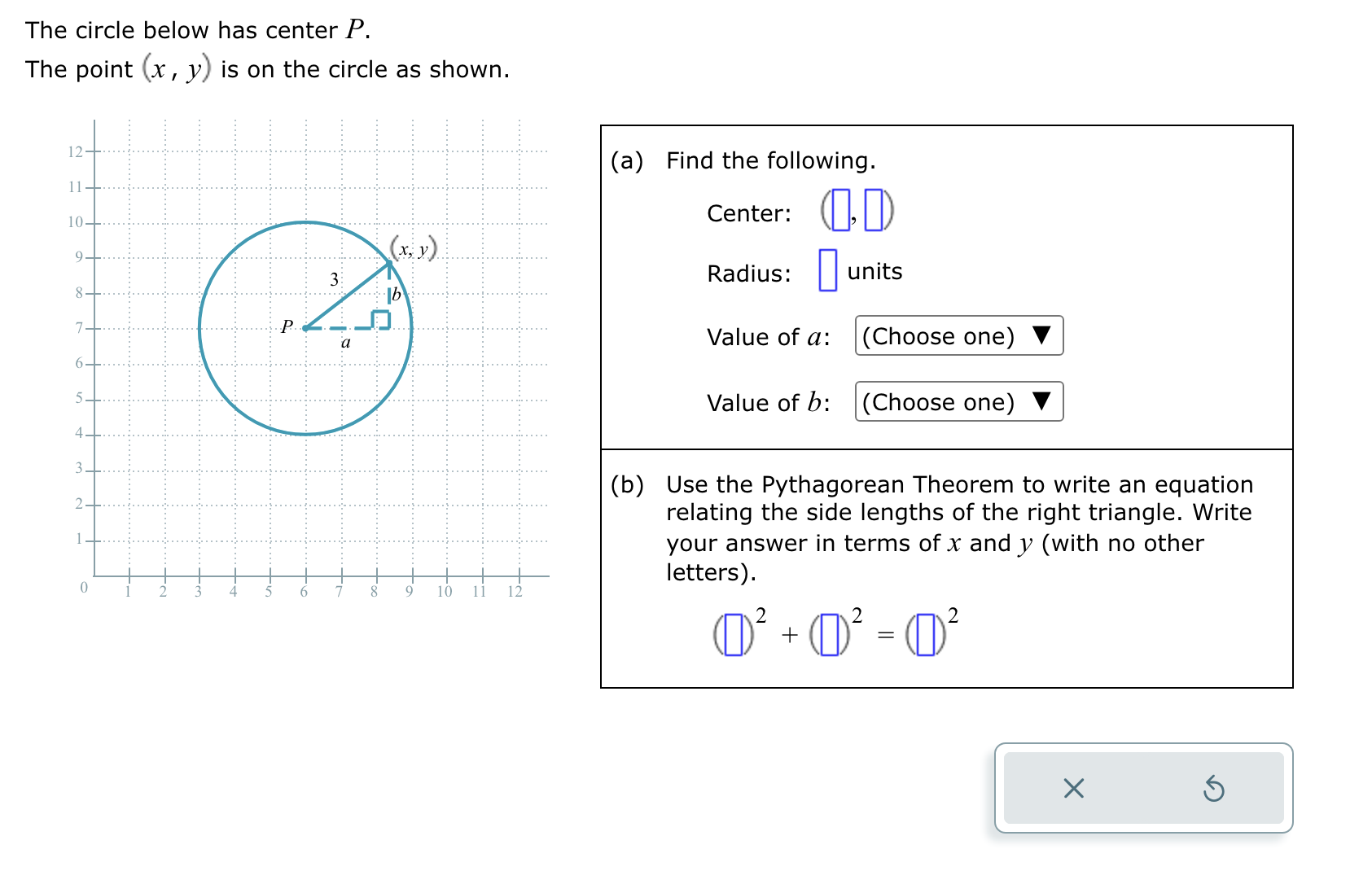 Solved The circle below has center P.The point (x,y) ﻿is on | Chegg.com