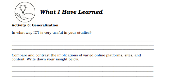 Solved What I Have Learned Activity 5: Generalization In | Chegg.com