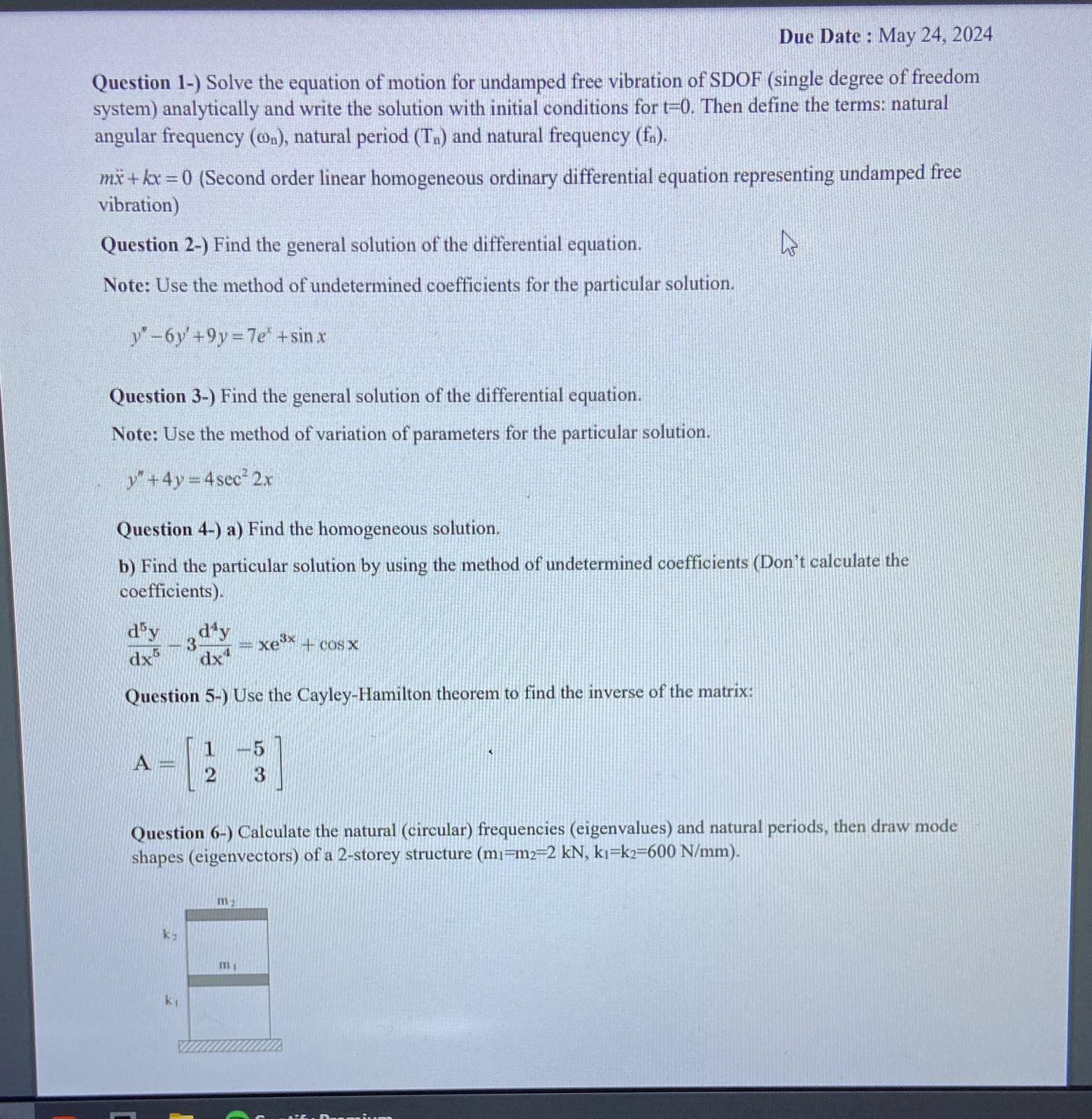 Solved Due Date : May 24, 2024Question 1-) ﻿Solve the | Chegg.com