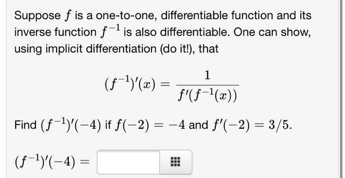 Solved Suppose f is a one-to-one, differentiable function | Chegg.com