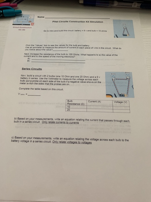 Name PHet Circuits Construction Kit Simulation Circ | Chegg.com