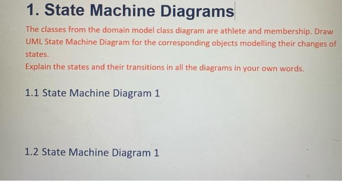 Solved 1. State Machine Diagrams The classes from the domain | Chegg.com