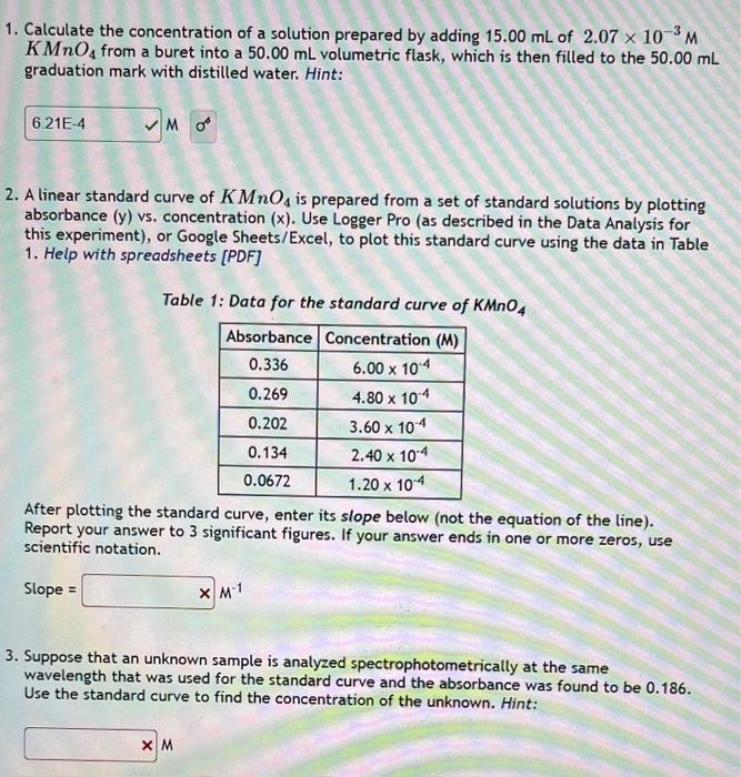 Solved 1. Calculate the concentration of a solution prepared | Chegg.com